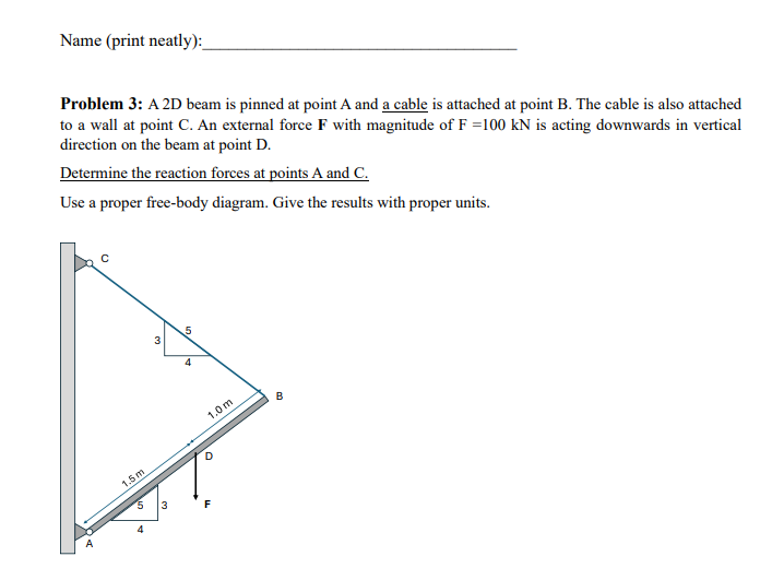 Solved Problem 3: A 2D beam is pinned at point A and a cable | Chegg.com