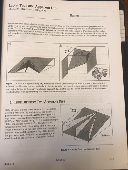 Lab 9: True and Apparent Dip GEOL 314: Structural | Chegg.com