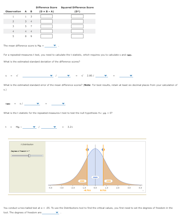 Solved The mean difference score is Mp= For a | Chegg.com