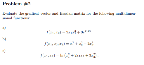 Problem #2 Evaluate the gradient vector and Hessian | Chegg.com