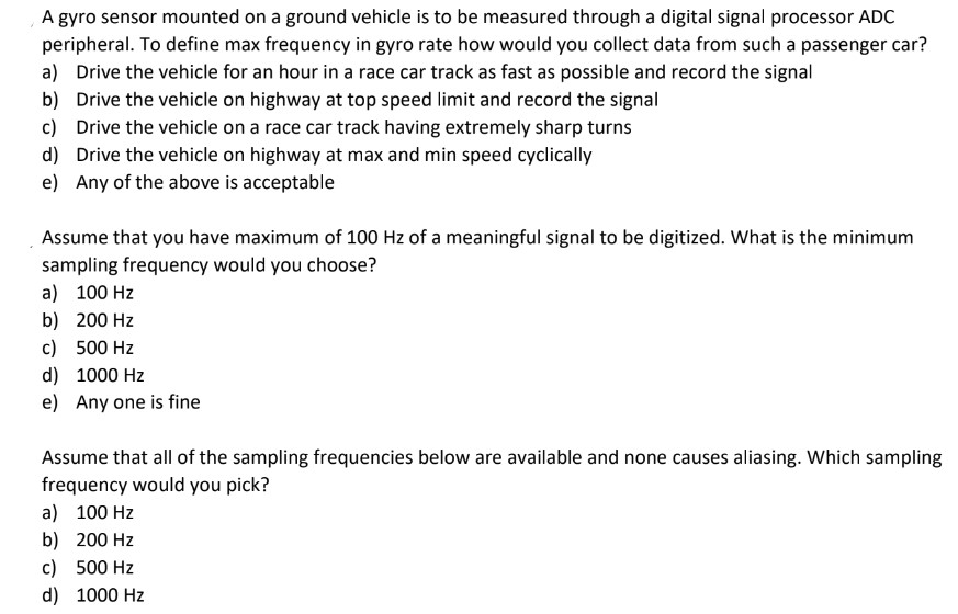 Solved A gyro sensor mounted on a ground vehicle is to be | Chegg.com