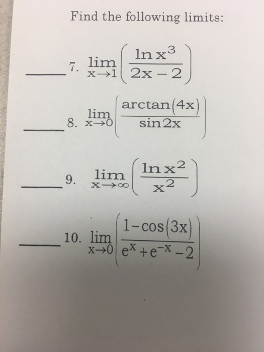 Solved Find the following limits: 3 ln x lim li x→0| | Chegg.com