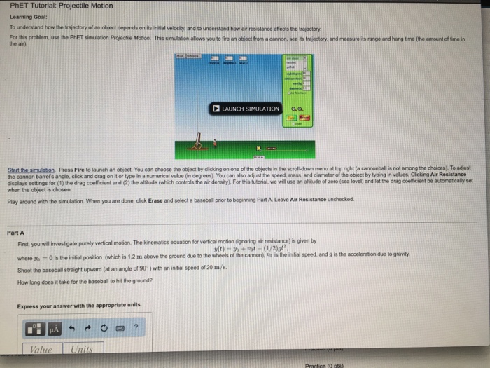 Solved PhET Tutorial: Projectile Motion Learning Goal: To | Chegg.com