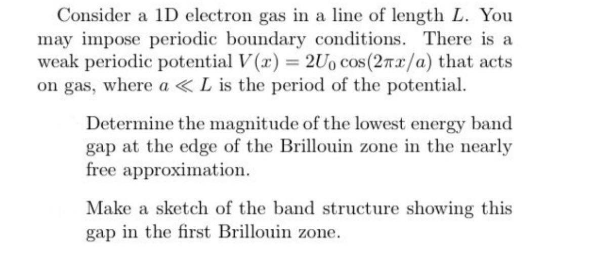 GAP FOR NEARLY FREE ELECTRONS Consider a 1D electron | Chegg.com