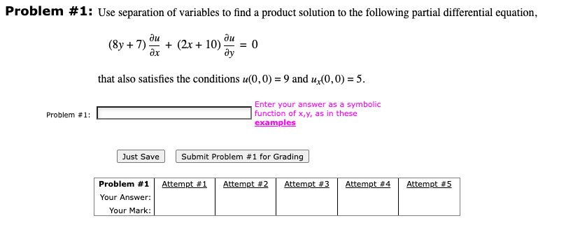 Solved Oblem 1 Use Separation Of Variables To Find A 
