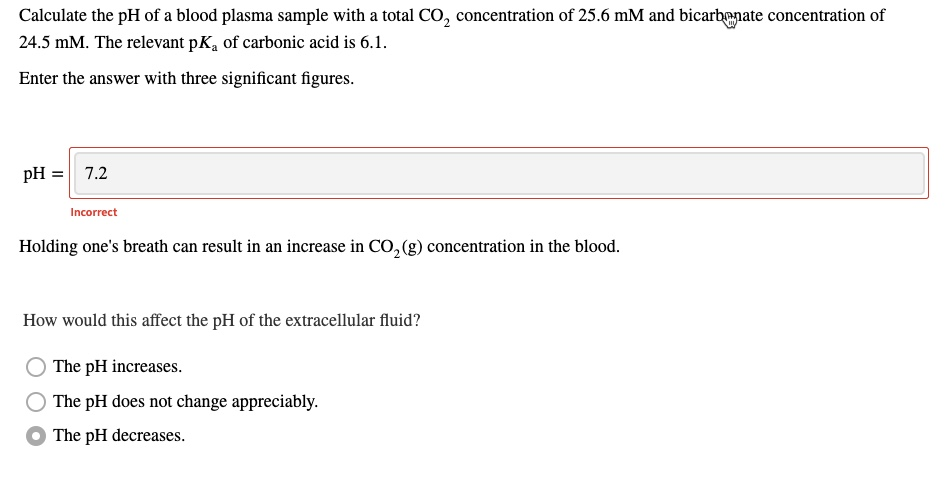 Solved Calculate the pH of a blood plasma sample with a | Chegg.com