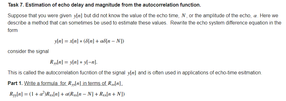Task 7. Estimation of echo delay and magnitude from | Chegg.com