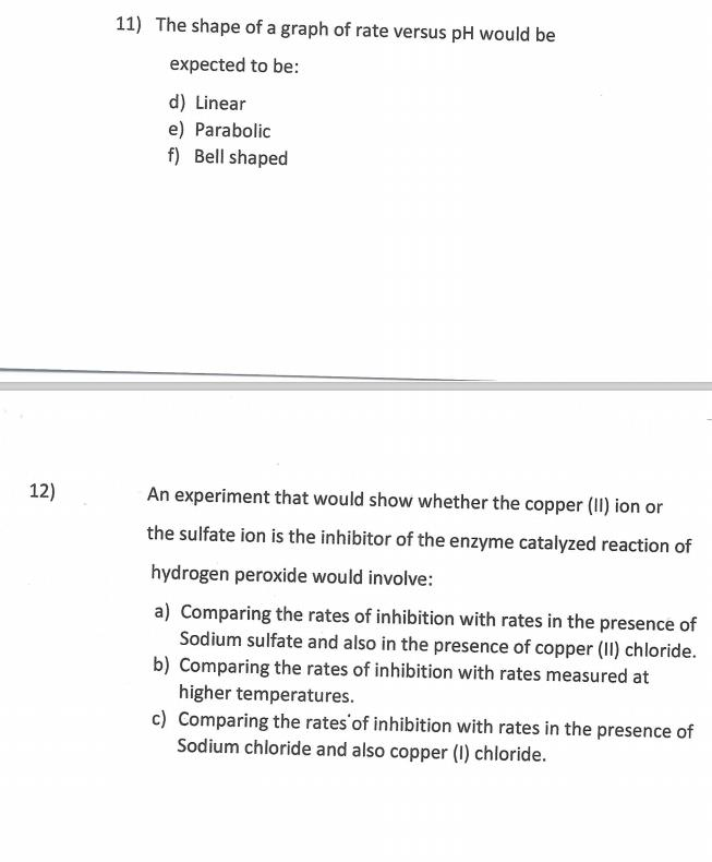 Solved 11) The shape of a graph of rate versus pH would be | Chegg.com