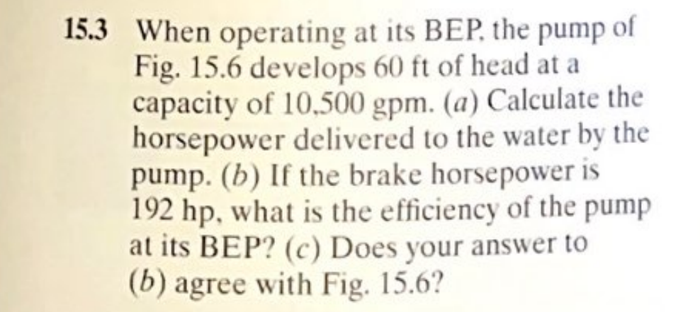 Solved Figure 15.615.3 When operating at its BEP, the pump | Chegg.com