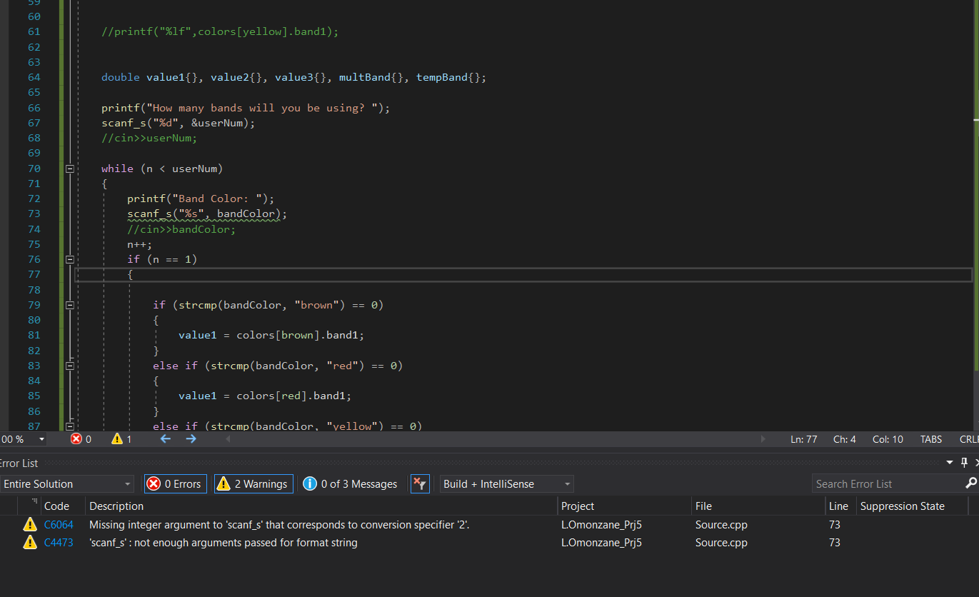 Solved 60 //printf("%f",colors [yellow]. band1); double | Chegg.com