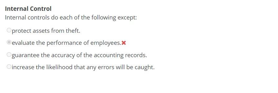 Solved Internal Control Internal controls do each of the | Chegg.com