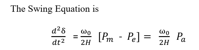 The Swing Equation is dt2d2δ=2Hω0[Pm−Pe]=2Hω0Pa | Chegg.com