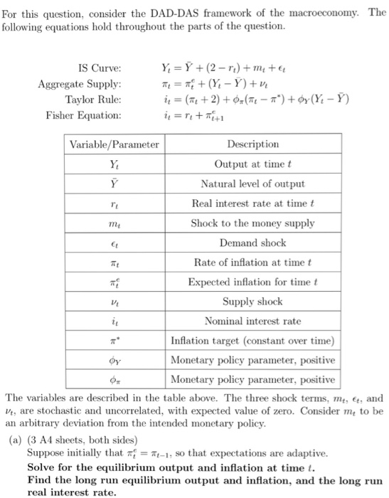 Solved For this question, consider the DAD-DAS framework of | Chegg.com