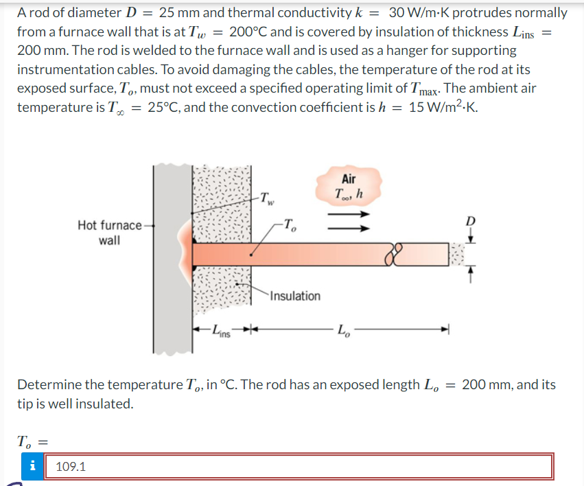 Solved A rod of diameter D=25 mm and thermal conductivity | Chegg.com