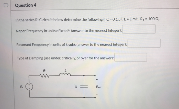 Solved D Question 1 In the parallel RLC circuit below | Chegg.com