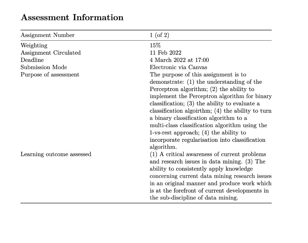 Solved Assessment Information Assignment Number Weighting | Chegg.com
