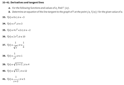 Solved 33-42. Derivatives and tangent lines a. For the | Chegg.com