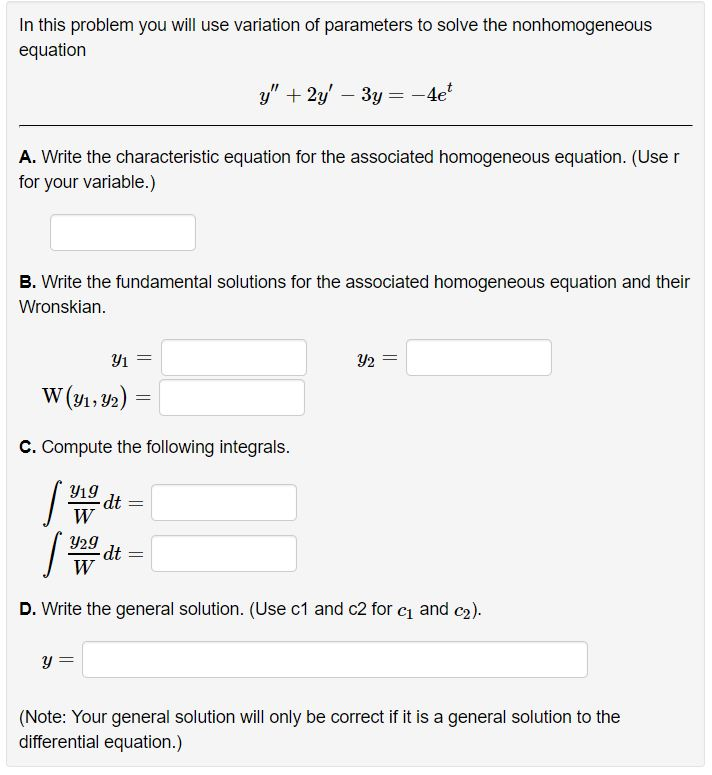Solved In this problem you will use variation of parameters | Chegg.com