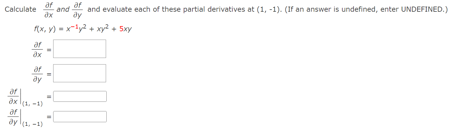 Solved Calculate and then evaluate each of these partial | Chegg.com