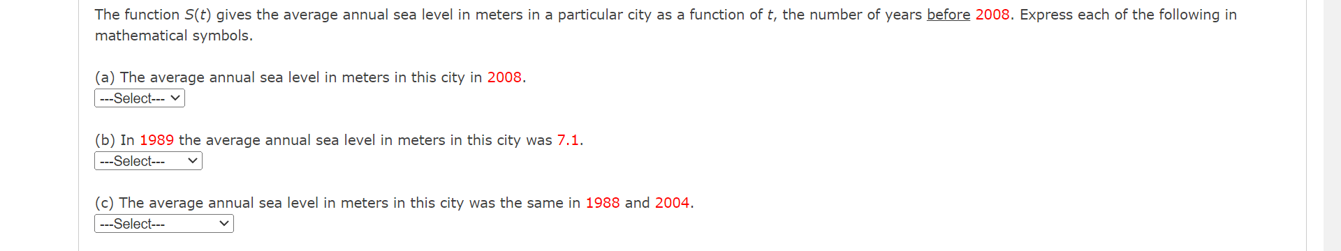 Solved The Function St Gives The Average Annual Sea Level 