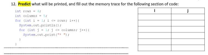 Solved j 12. Predict what will be printed, and fill out the | Chegg.com