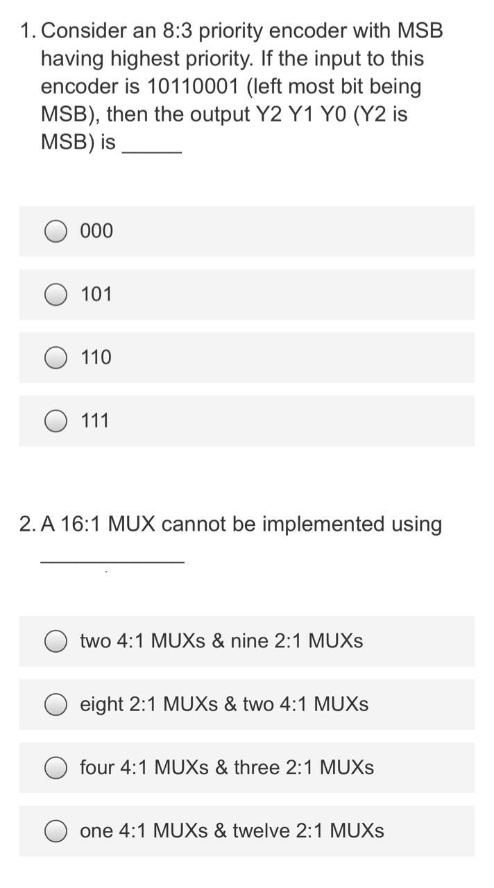 Solved 1. Consider an 8:3 priority encoder with MSB having | Chegg.com