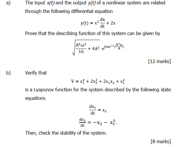 Solved a) The input X(t) and the output y(t) of a nonlinear | Chegg.com