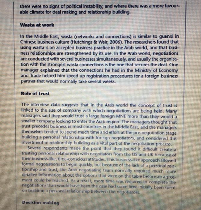 Solved MINI-CASE: Arab-style negotiation Working in small | Chegg.com