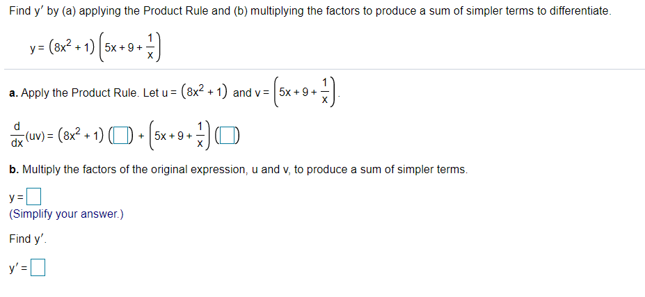 Solved Find y' by (a) applying the Product Rule and (b) | Chegg.com