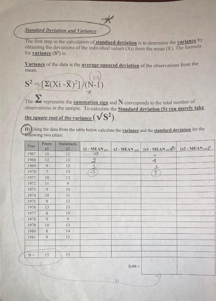 Solved Standard Deviation and Variance The first step in the | Chegg.com