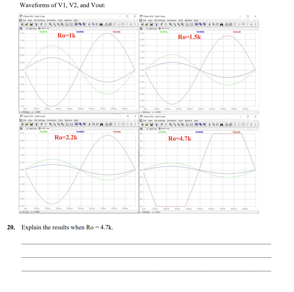 Waveforms of V1, V2, and Vout: 20. Explain the | Chegg.com