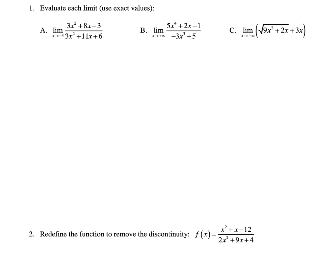 Solved 1 Evaluate Each Limit Use Exact Values A