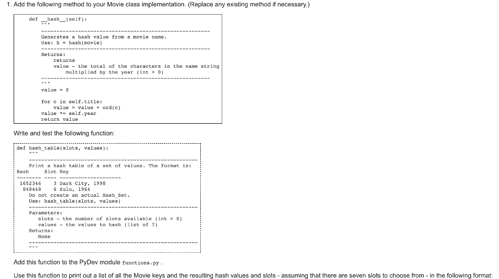 Solved 1. Add the following method to your Movie class | Chegg.com