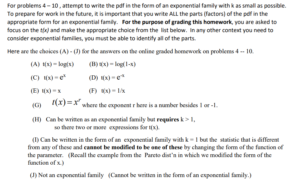 For problems 4−10, attempt to write the pdf in the | Chegg.com