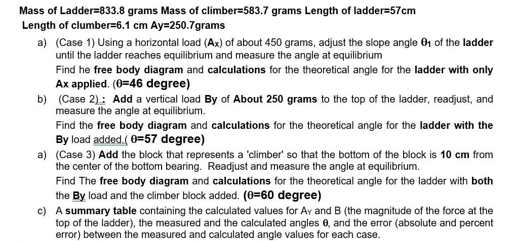 Solved Mass of Ladder=833.8 grams Mass of climber=583.7 | Chegg.com