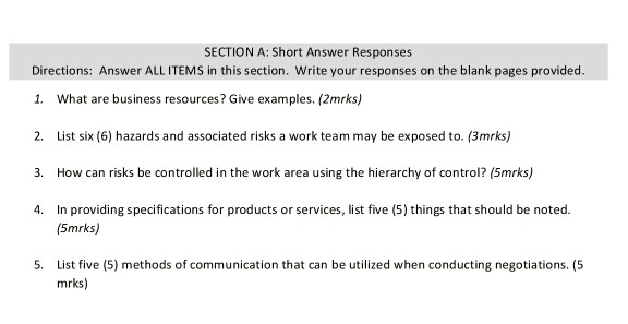 Solved SECTION A: Short Answer Responses Directions: Answer | Chegg.com