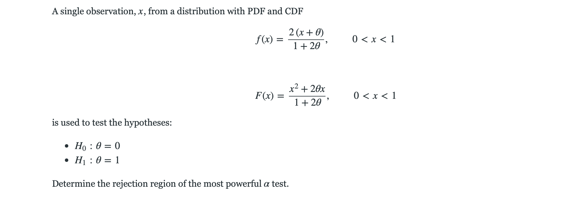 Solved A single observation, x, from a distribution with PDF | Chegg.com
