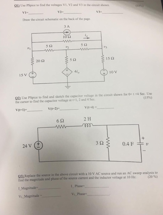 Solved Q) Use PSpice to find the voltages VI, V2 and V3 in | Chegg.com