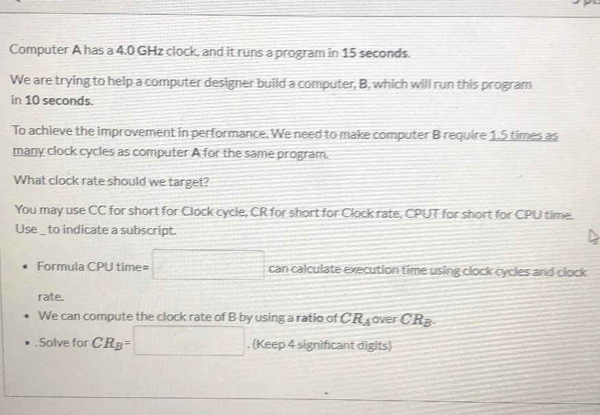 Solved Computer A has a 4.0 GHz clock, and it runs a program | Chegg.com