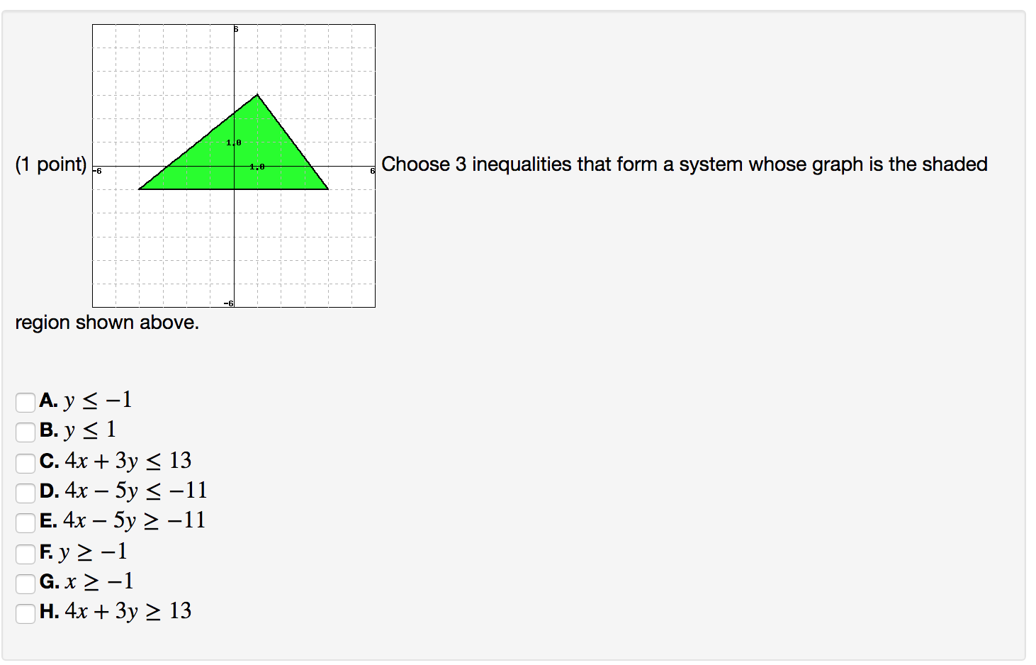 Solved (1 point) Choose 3 inequalities that form a system | Chegg.com