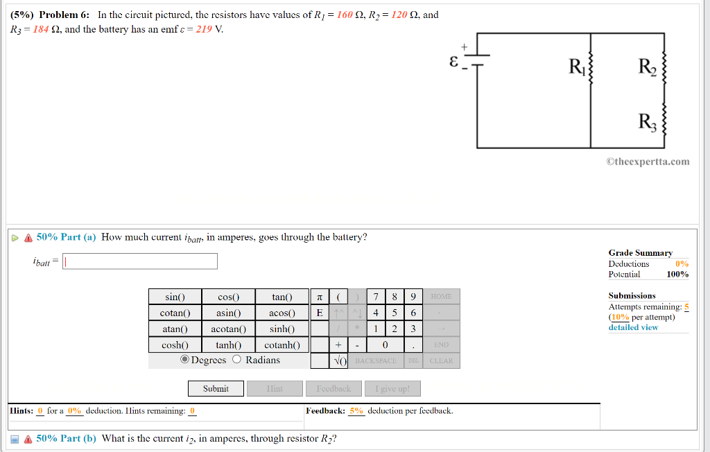 Solved (5\%) Problem 6: In the circuit pictured, the | Chegg.com