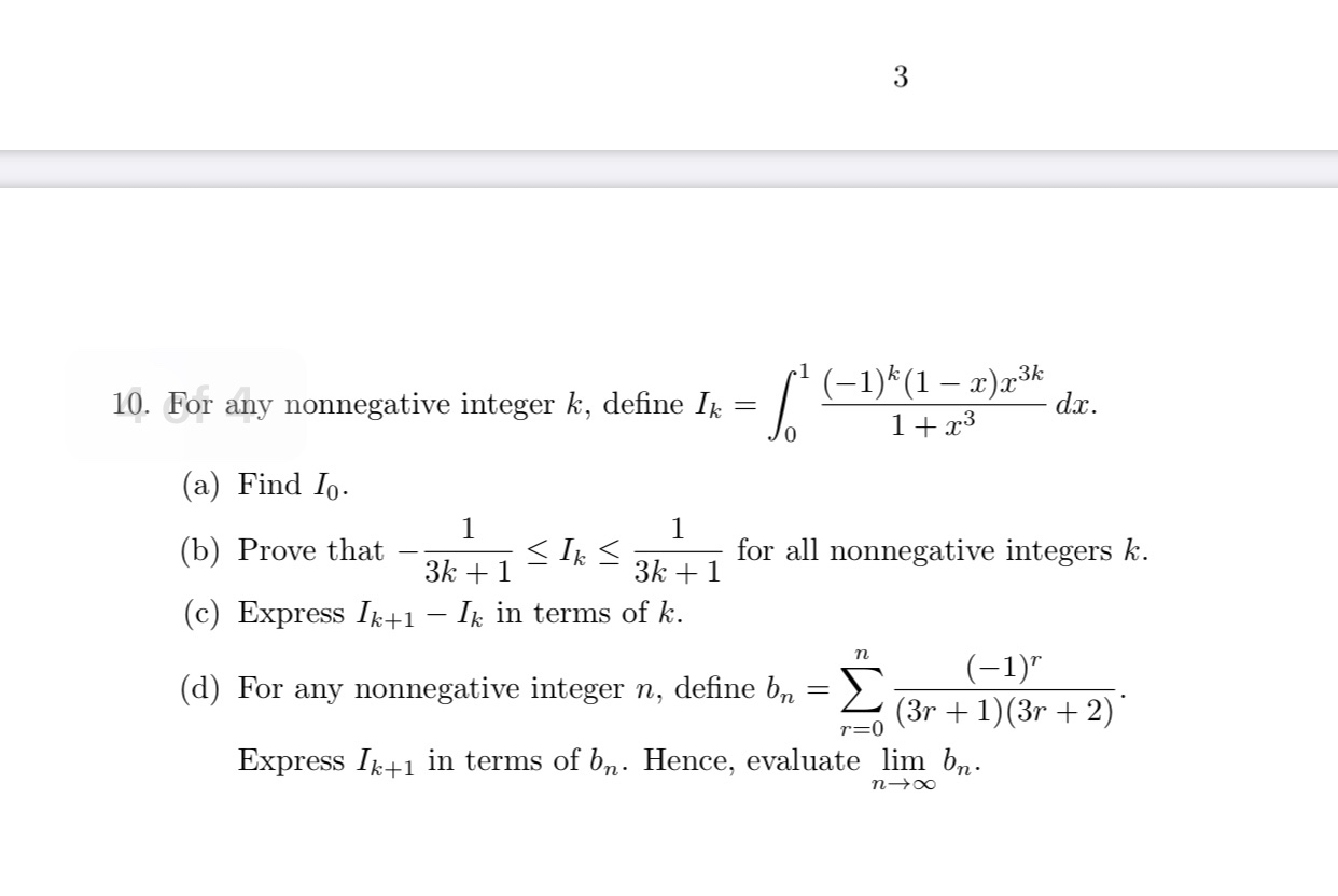Solved Jo 10. For any nonnegative integer k, define Ik = | | Chegg.com