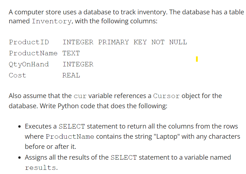 Solved A computer store uses a database to track inventory. | Chegg.com