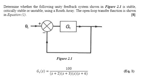 Solved Determine whether the following unity feedback system | Chegg.com