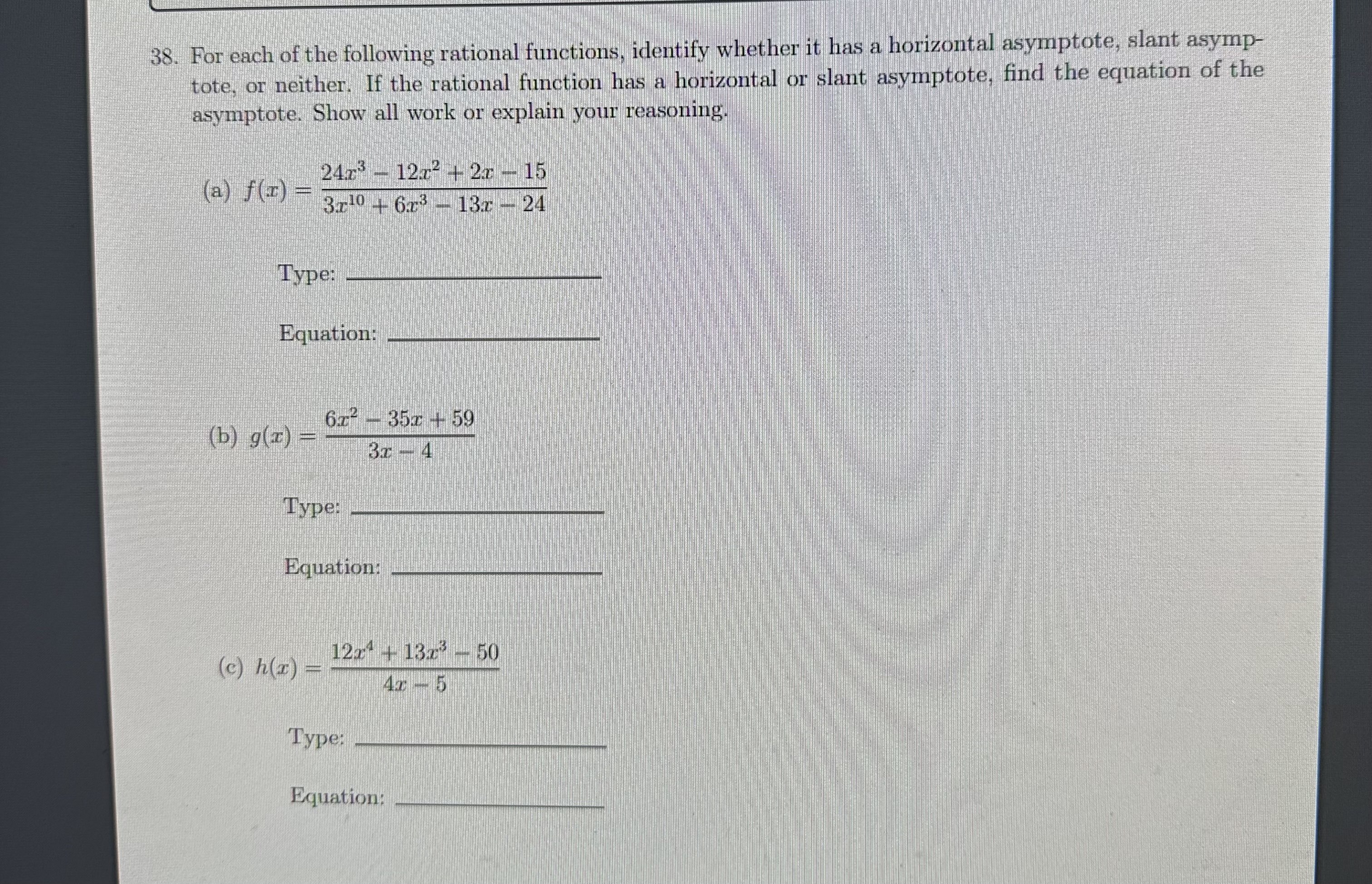Solved 38. For each of the following rational functions, | Chegg.com