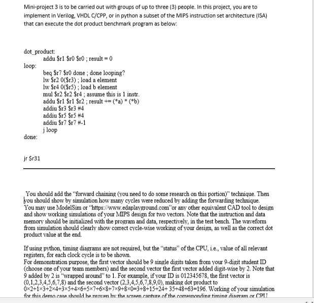 Mini-project 3 is to be carried out with groups of up | Chegg.com