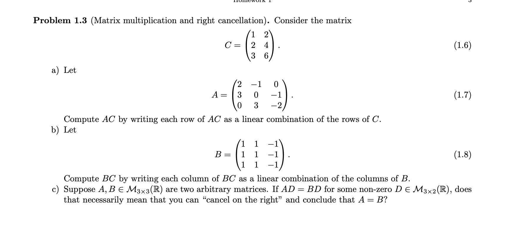 Solved Problem 1.3 (Matrix multiplication and right | Chegg.com