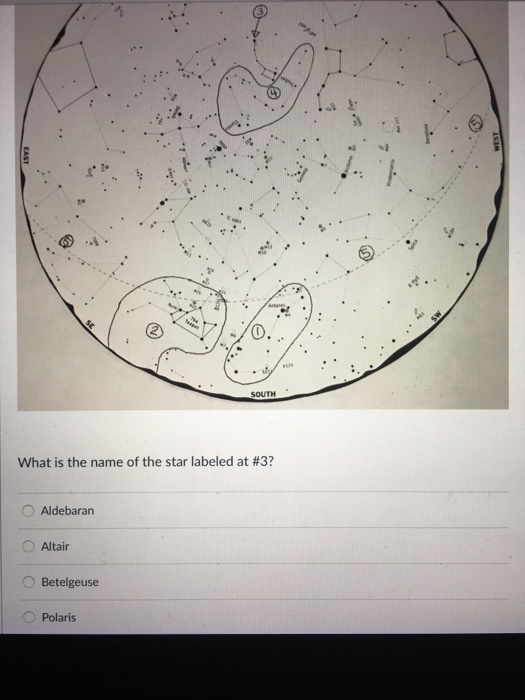 Solved 0. SOUTH What is the name of the star labeled at #3? | Chegg.com