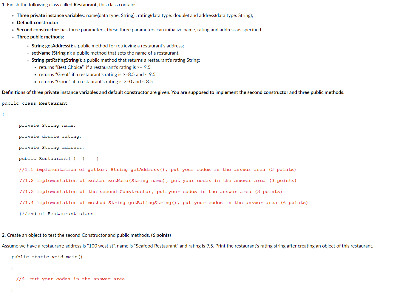 Solved 1. Finish the following class called Restaurant, this | Chegg.com
