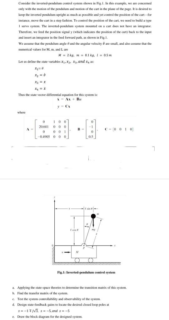 Consider the inverted-pendulum control system shown | Chegg.com
